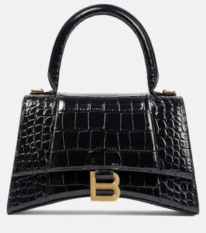 Balenciaga Hourglass Small Croc-effect Leather Crossbody Bag - Black