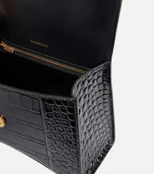 Balenciaga Hourglass Small Croc-effect Leather Crossbody Bag - Black