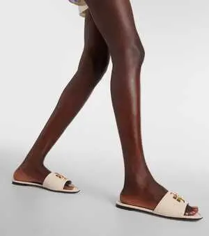 Tory Burch Eleanor T Monogram Leather Slides