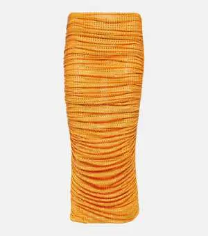 SELF-PORTRAIT Embellished Ruched Midi Skirt