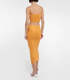 SELF-PORTRAIT Embellished Ruched Midi Skirt