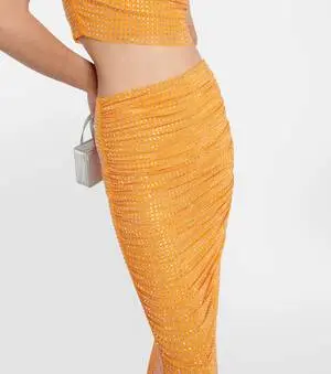 SELF-PORTRAIT Embellished Ruched Midi Skirt