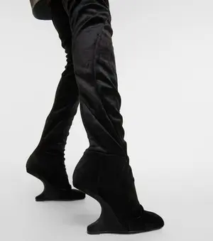 Rick Owens Cantilever Velvet Over-the-knee Boots - Black