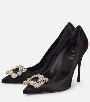 ROGER VIVIER Flower Strass Satin Pumps