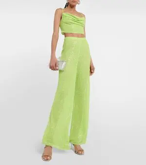 SELF-PORTRAIT Wide-leg Sequined Pants