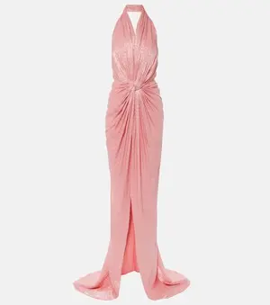 Costarellos Joa Draped Metallic Gown - Pink