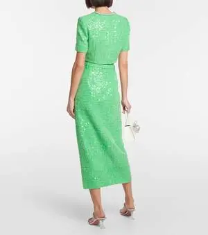 SELF-PORTRAIT Sequined Embellished Boucle Crop Top