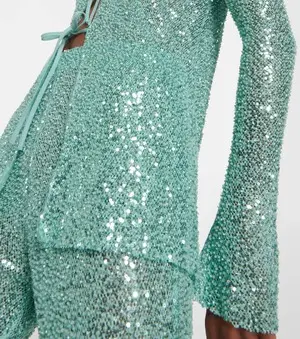 SELF-PORTRAIT Beaded Tie-front Cardigan