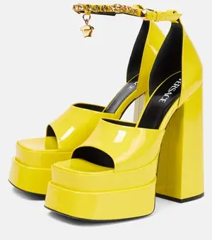 Versace Medusa Aevitas Patent Leather Platform Sandals - Yellow