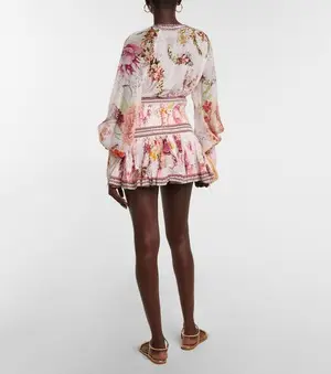 Camilla Smocked Floral Silk Miniskirt