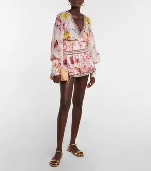Camilla Smocked Floral Silk Miniskirt