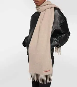 Acne Studios Canada Skinny Fringed Wool Scarf - Beige