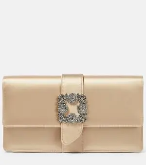 Manolo Blahnik Embellished Satin Clutch - Beige
