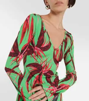 LOUISA BALLOU Printed Ribbed-knit Minidress