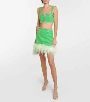 SELF-PORTRAIT Embellished Sequined Bouclé Crop Top