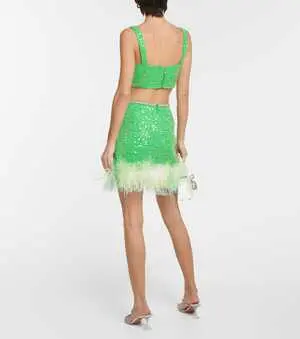 SELF-PORTRAIT Embellished Sequined Bouclé Crop Top