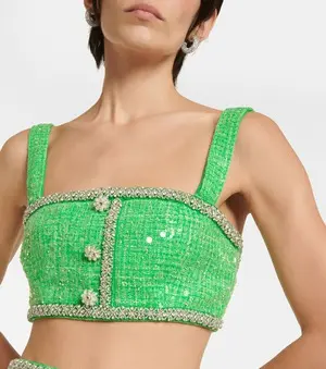 SELF-PORTRAIT Embellished Sequined Bouclé Crop Top