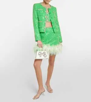 SELF-PORTRAIT Embellished Sequined Bouclé Crop Top