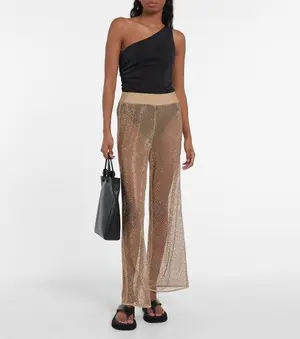 Simkhai Sullivan Crystal-embellished Mesh Pants