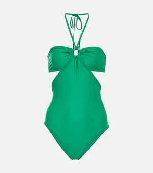 Rabanne Halterneck Cut-out Swimsuit - Green