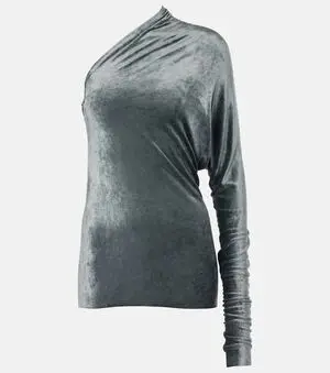 Rick Owens Diana One-shoulder Velvet Top In Steel
