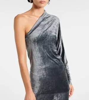 Rick Owens Diana One-shoulder Velvet Top In Steel