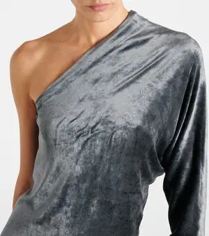 Rick Owens Diana One-shoulder Velvet Top In Steel