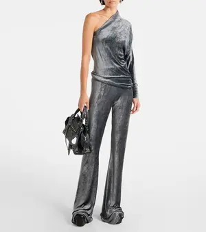 Rick Owens Diana One-shoulder Velvet Top In Steel