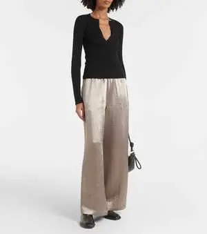 Max Mara Accanto Satin Wide-leg Pants - Grey