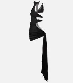 MUGLER Asymmetric Cutout Crepe Beach Dress - Black