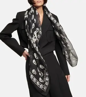 Alexander McQueen Skull Silk Scarf - White