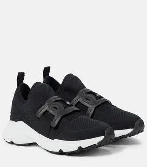 TOD'S Leather-trimmed Knit Sneakers - Black