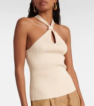 Simkhai Andrea Ribbed-knit Halterneck Top - Beige