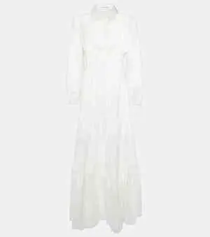SELF-PORTRAIT Lace-trimmed Cotton Maxi Dress - White