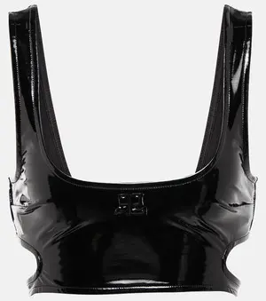 COURREGES Faux Leather Cutout Crop Top - Black