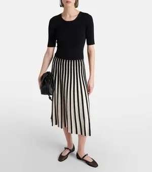 JOSEPH Striped Pleated Midi Dress