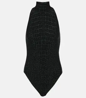 Alaïa Croc-effect Halterneck Bodysuit