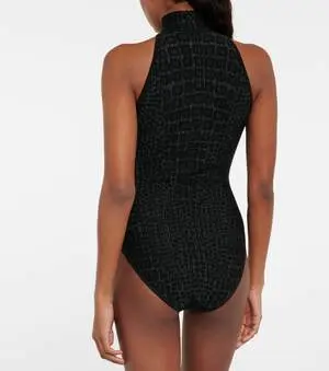 Alaïa Croc-effect Halterneck Bodysuit