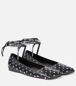 Amina Muaddi Embellished Leather Ballet Flats