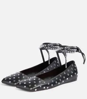 Amina Muaddi Embellished Leather Ballet Flats