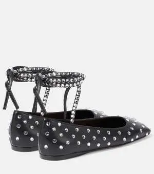 Amina Muaddi Embellished Leather Ballet Flats