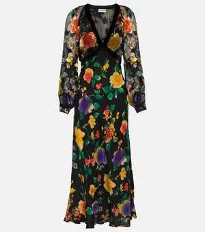 Rixo Floral Silk Midi Dress