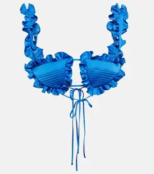 Attico Glory Ruffled Satin Bralette - Blue