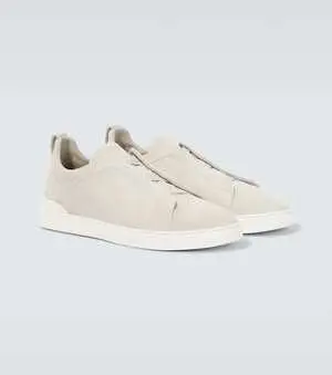Zegna Triple Stitch Suede Sneakers - White