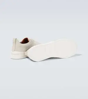 Zegna Triple Stitch Suede Sneakers - White