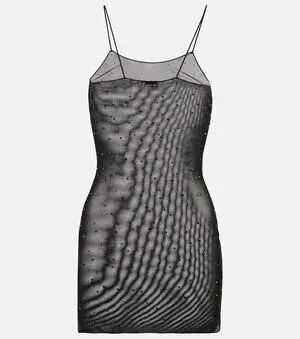 Oseree Gem-embellished Mesh Slip Dress - Black