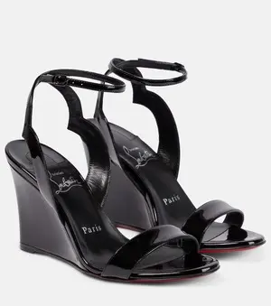 CHRISTIAN LOUBOUTIN Patent Leather Wedge Sandals - Black