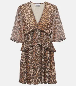 GANNI Leopard-print Georgette Mini Dress