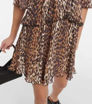 GANNI Leopard-print Georgette Mini Dress