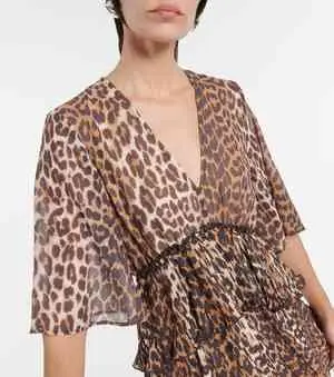 GANNI Leopard-print Georgette Mini Dress